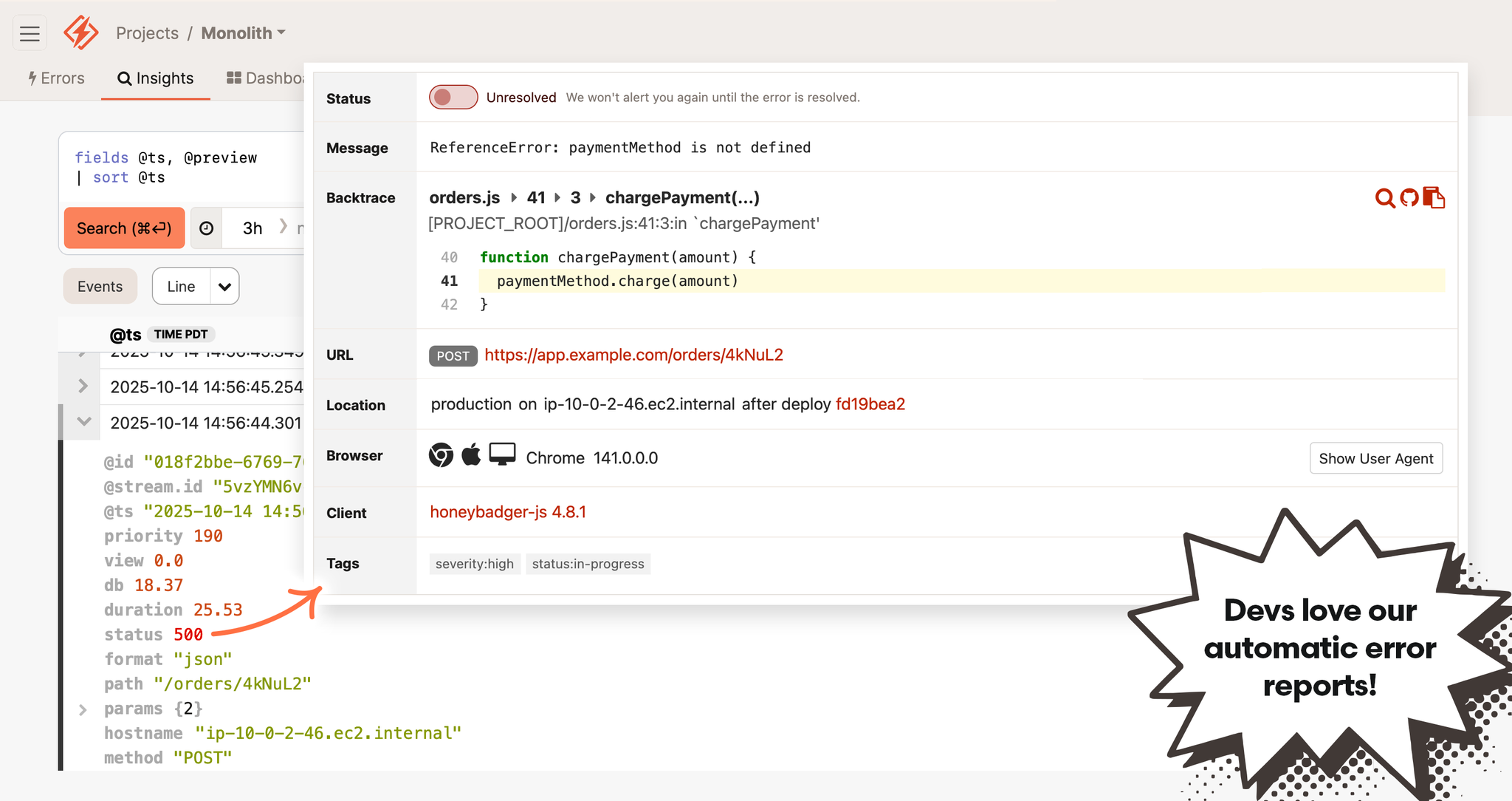 Error Tracking & Application Monitoring for Ruby on Rails, Elixir, PHP, Python, and more ...